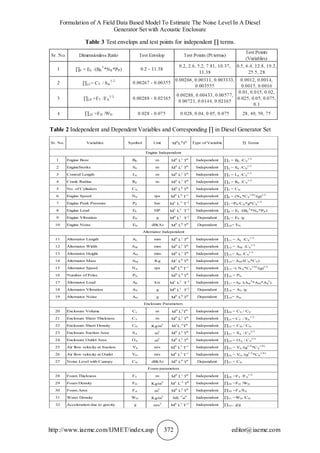 FORMULATION OF A FIELD DATA BASED MODEL TO ESTIMATE THE NOISE LEVEL IN A DIESEL GENERATOR SET ...