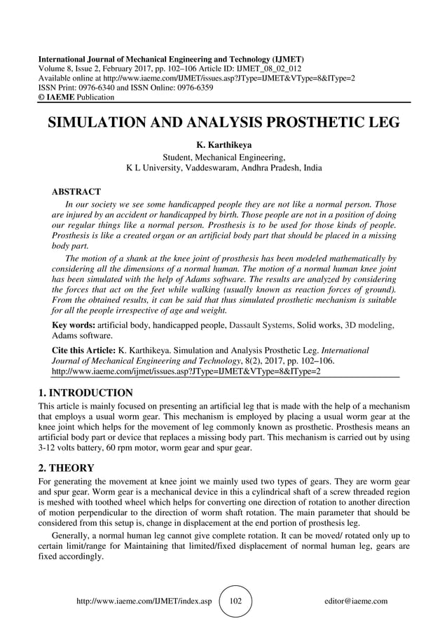 SIMULATION AND ANALYSIS PROSTHETIC LEG | PDF