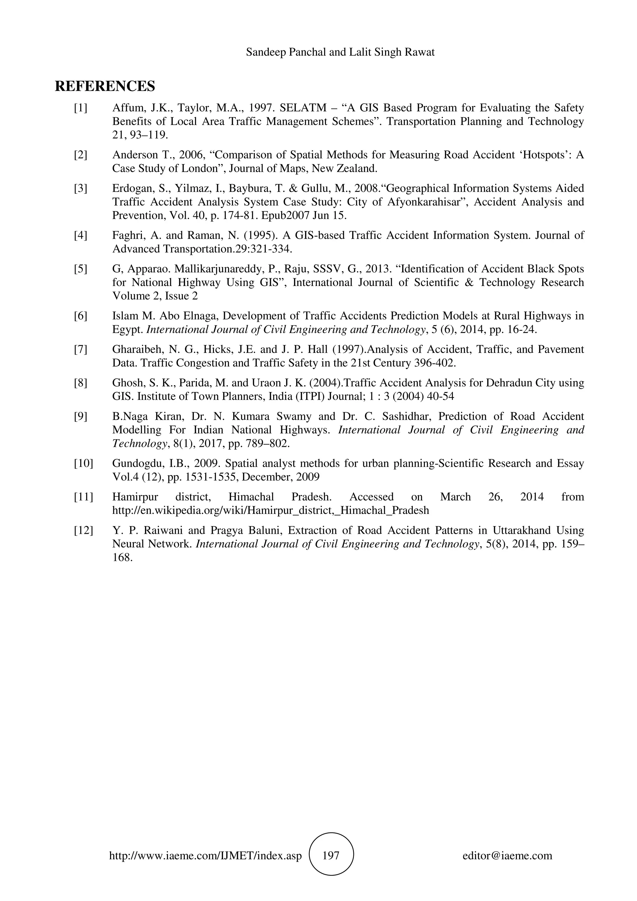 PATTERN OF ROAD TRAFFIC ACCIDENT: A CASE STUDY OF HAMIRPUR DISTRICT IN ...