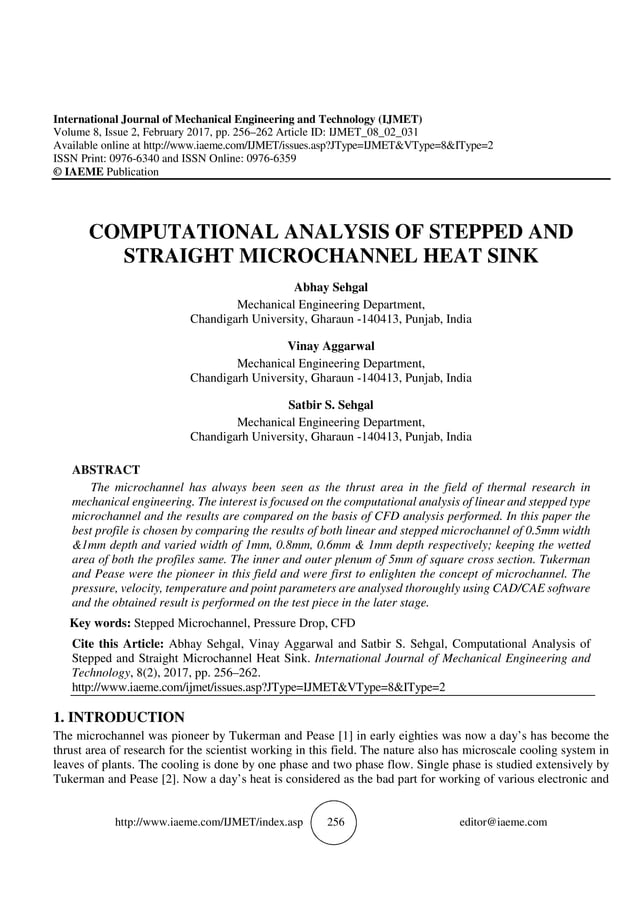 COMPUTATIONAL ANALYSIS OF STEPPED AND STRAIGHT MICROCHANNEL HEAT SINK | PDF