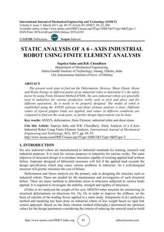 STATIC ANALYSIS OF A 6 - AXIS INDUSTRIAL ROBOT USING FINITE ELEMENT ...