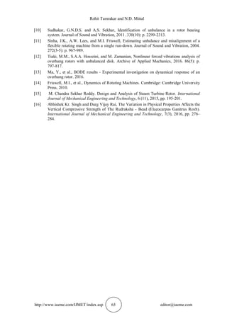 COMPARISON OF RESPONSE TO UNBALANCE OF OVERHUNG ROTOR SYSTEM FOR ...