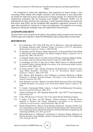 DAMAGE ASSESSMENT IN A WALL STRUCTURE USING RESONANT FREQUENCIES AND OPERATING DEFLECTION SHAPES ...