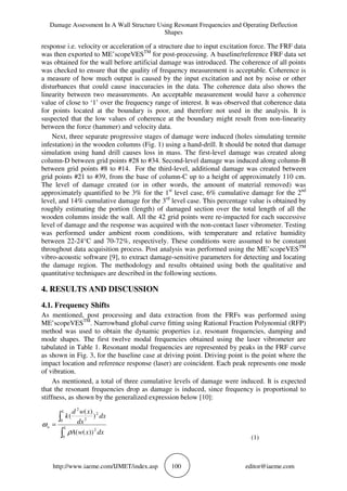 DAMAGE ASSESSMENT IN A WALL STRUCTURE USING RESONANT FREQUENCIES AND OPERATING DEFLECTION SHAPES ...
