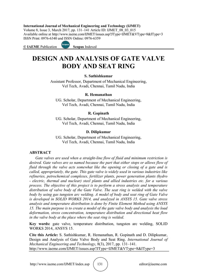 DESIGN AND ANALYSIS OF GATE VALVE BODY AND SEAT RING | PDF