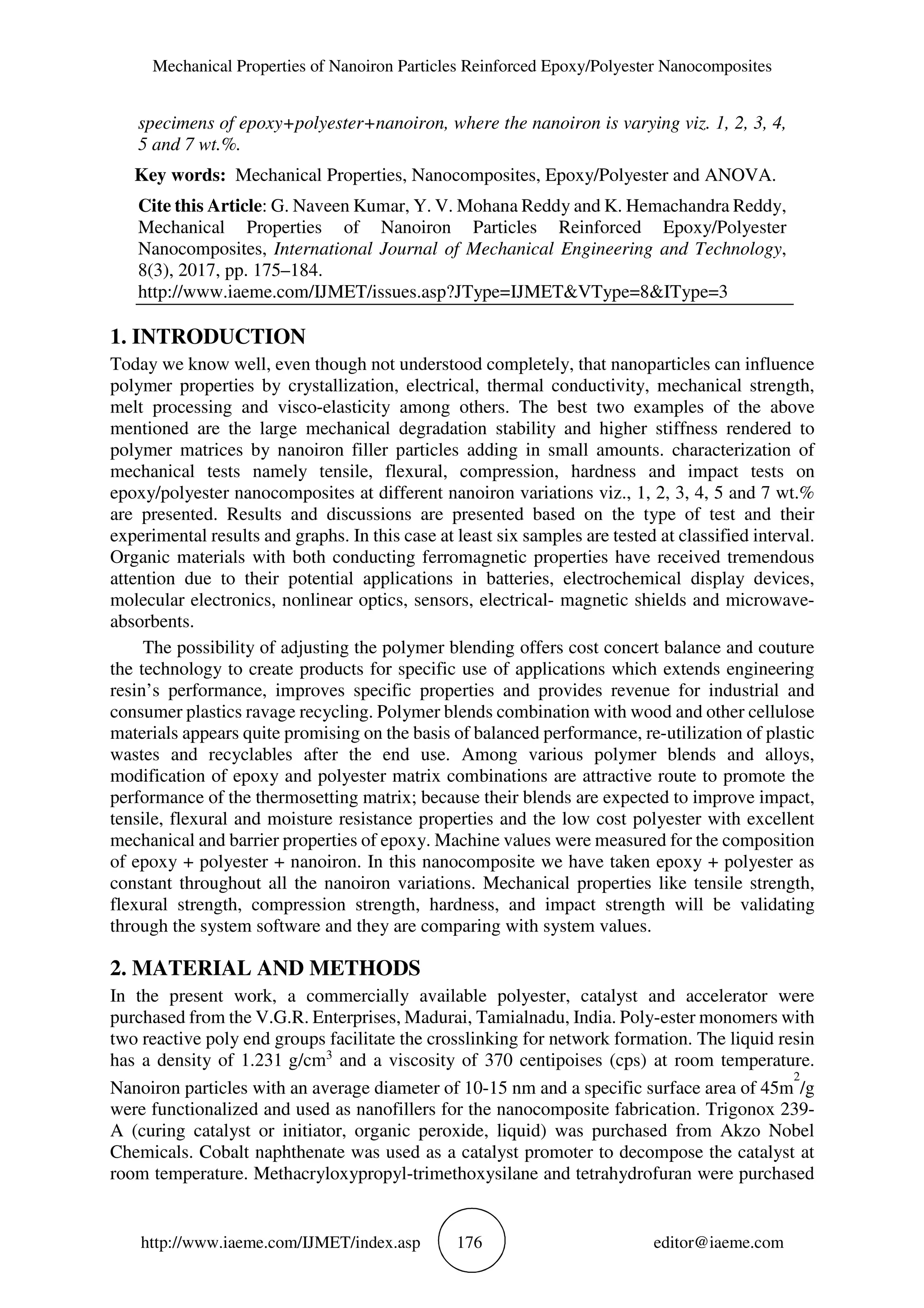 MECHANICAL PROPERTIES OF NANOIRON PARTICLES REINFORCED EPOXY/POLYESTER ...
