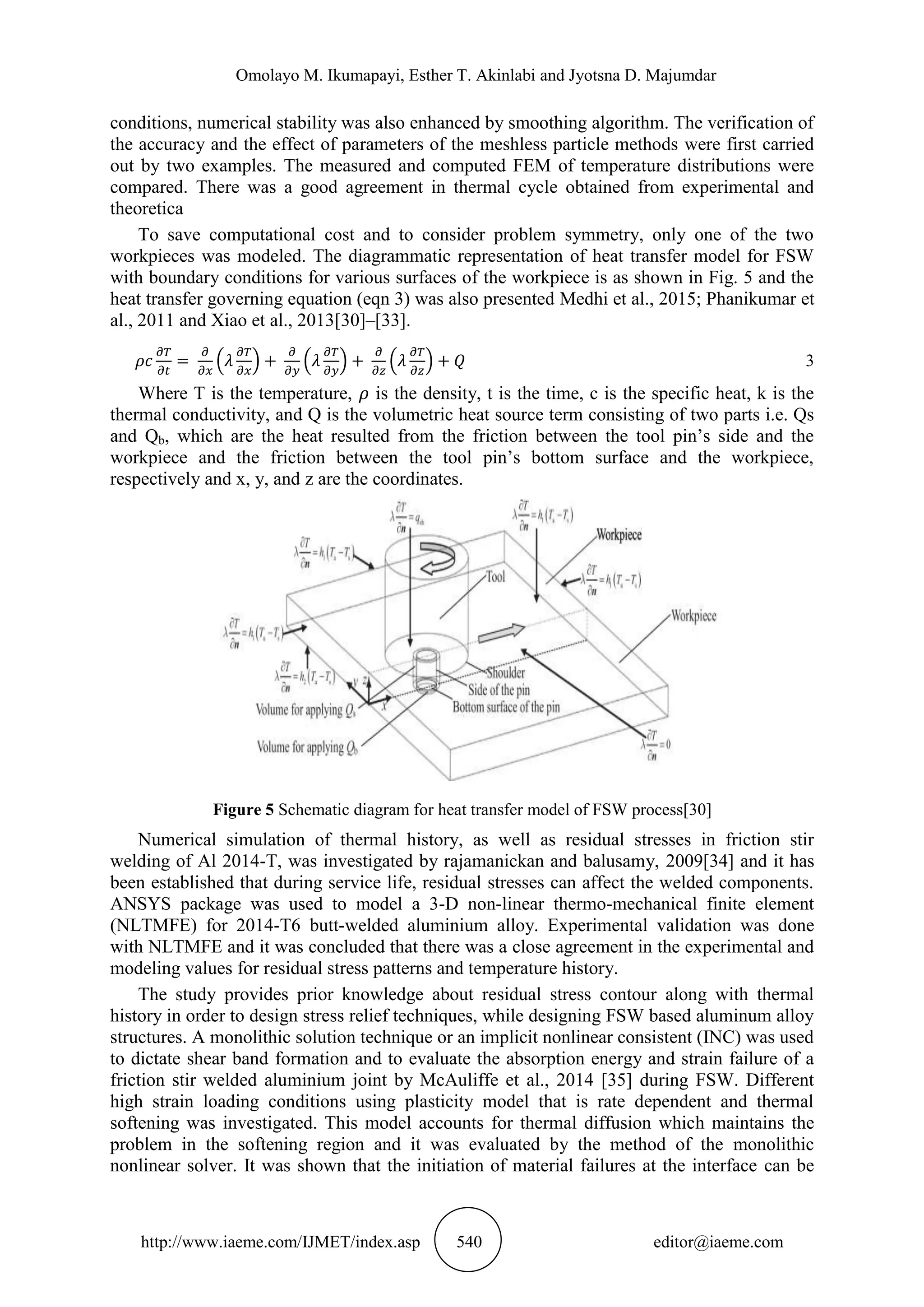 REVIEW ON THERMAL, THERMO-MECHANICAL AND THERMAL STRESS DISTRIBUTION DURING FRICTION STIR ...