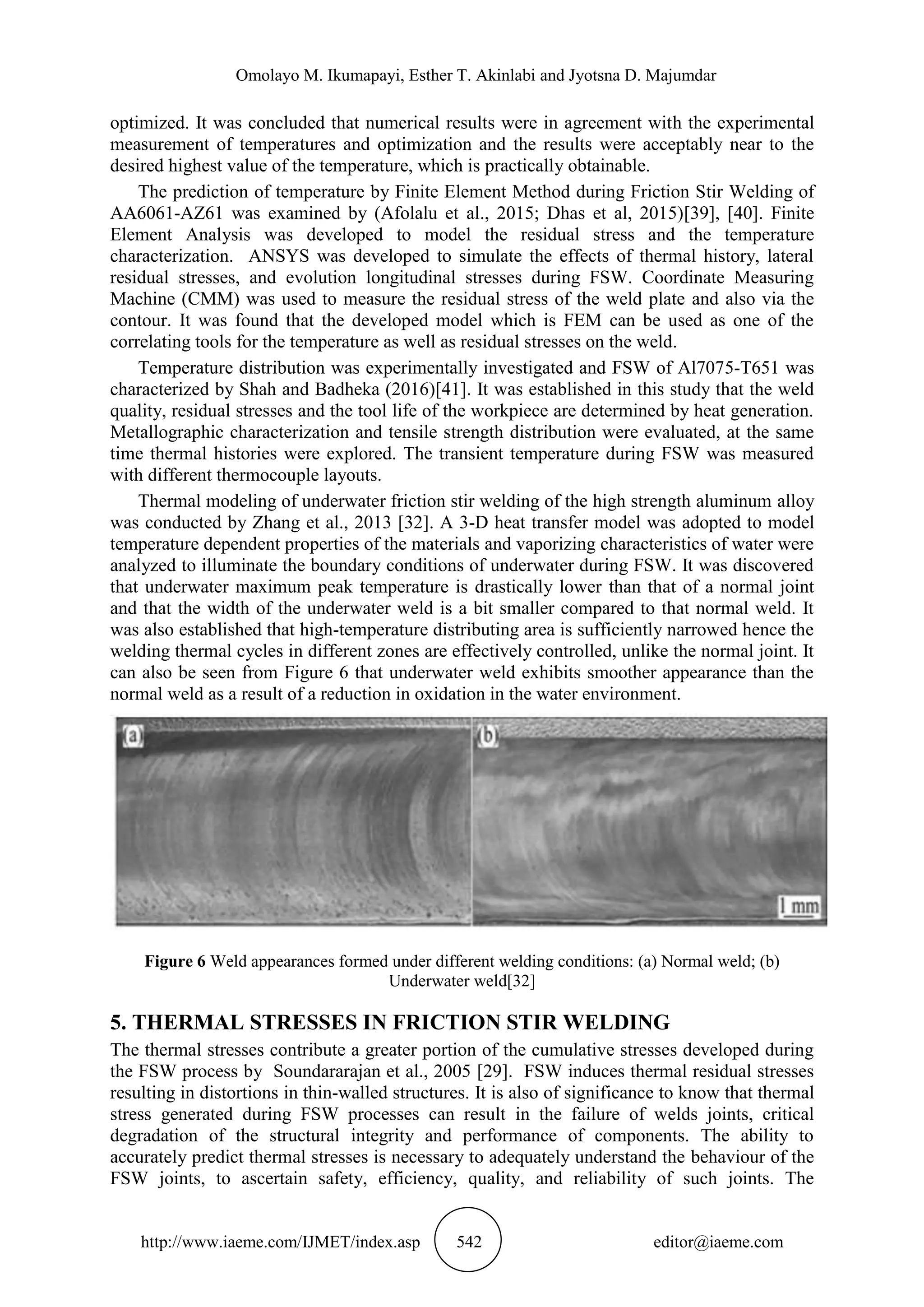 REVIEW ON THERMAL, THERMO-MECHANICAL AND THERMAL STRESS DISTRIBUTION DURING FRICTION STIR ...