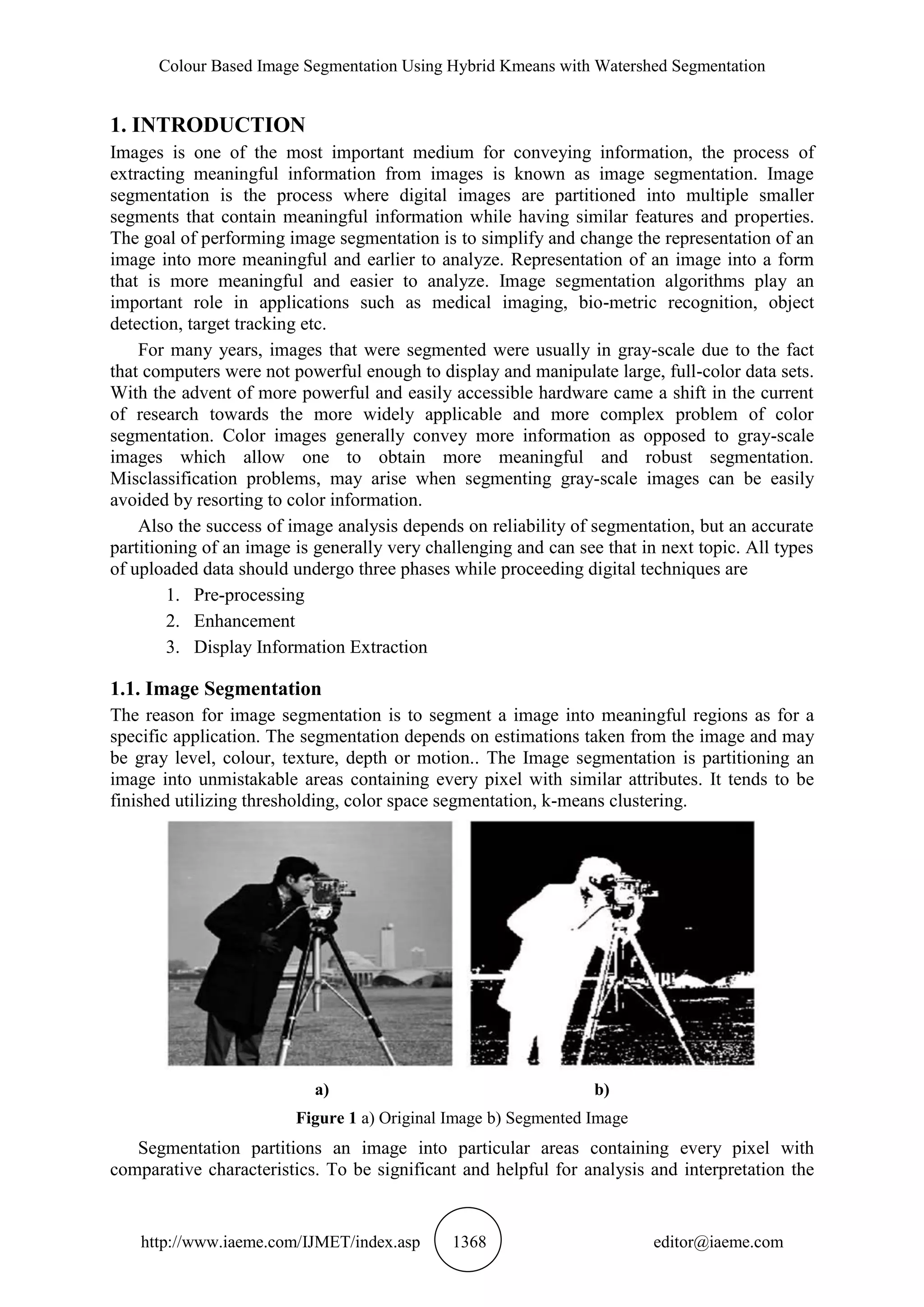 COLOUR BASED IMAGE SEGMENTATION USING HYBRID KMEANS WITH WATERSHED SEGMENTATION | PDF