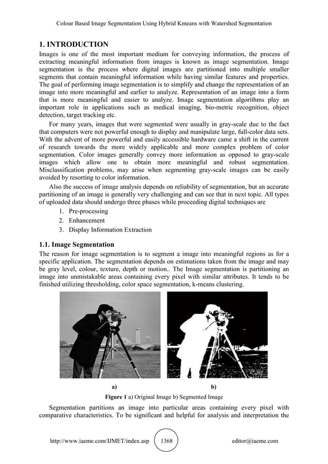 COLOUR BASED IMAGE SEGMENTATION USING HYBRID KMEANS WITH WATERSHED SEGMENTATION | PDF