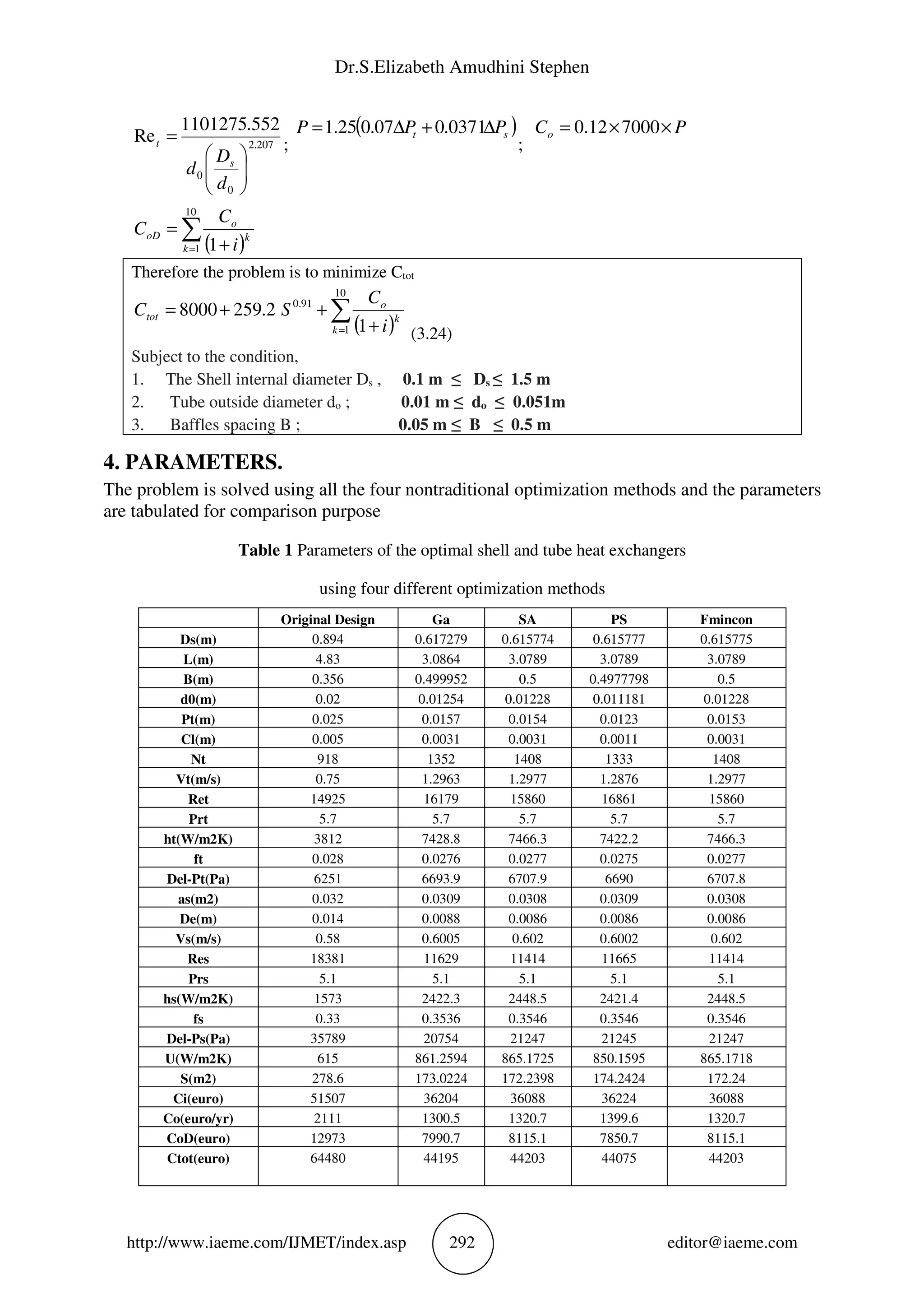COST MINIMIZATION OF SHELL AND TUBE HEAT EXCHANGER USING NON-TRADITIONAL OPTIMIZATION | PDF