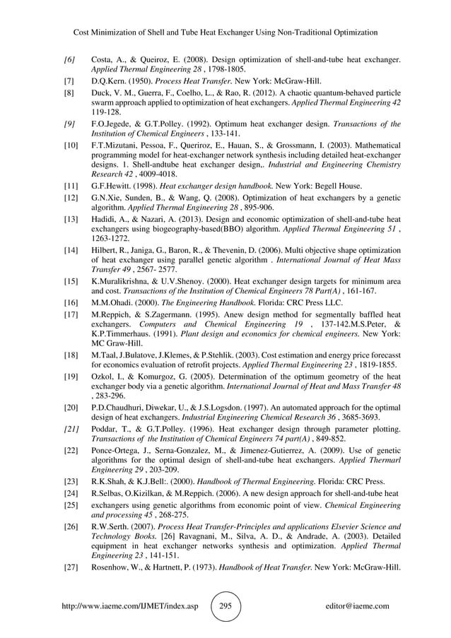 COST MINIMIZATION OF SHELL AND TUBE HEAT EXCHANGER USING NON-TRADITIONAL OPTIMIZATION | PDF