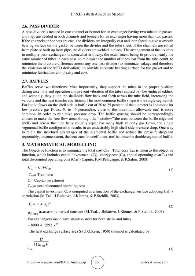 COST MINIMIZATION OF SHELL AND TUBE HEAT EXCHANGER USING NON-TRADITIONAL OPTIMIZATION | PDF