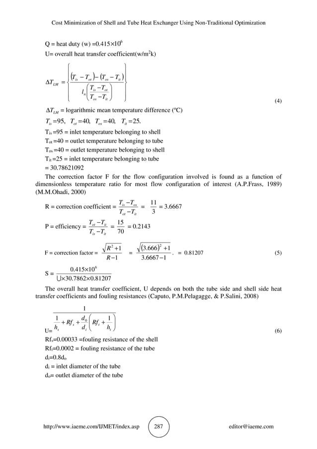 COST MINIMIZATION OF SHELL AND TUBE HEAT EXCHANGER USING NON-TRADITIONAL OPTIMIZATION | PDF