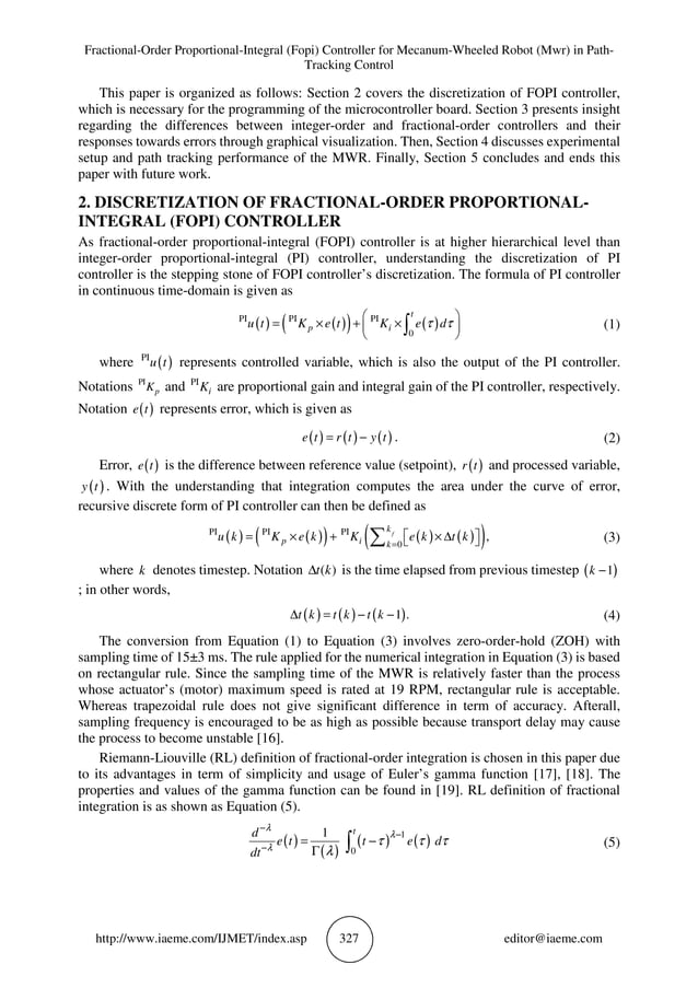 FRACTIONAL-ORDER PROPORTIONALINTEGRAL (FOPI) CONTROLLER FOR MECANUM ...