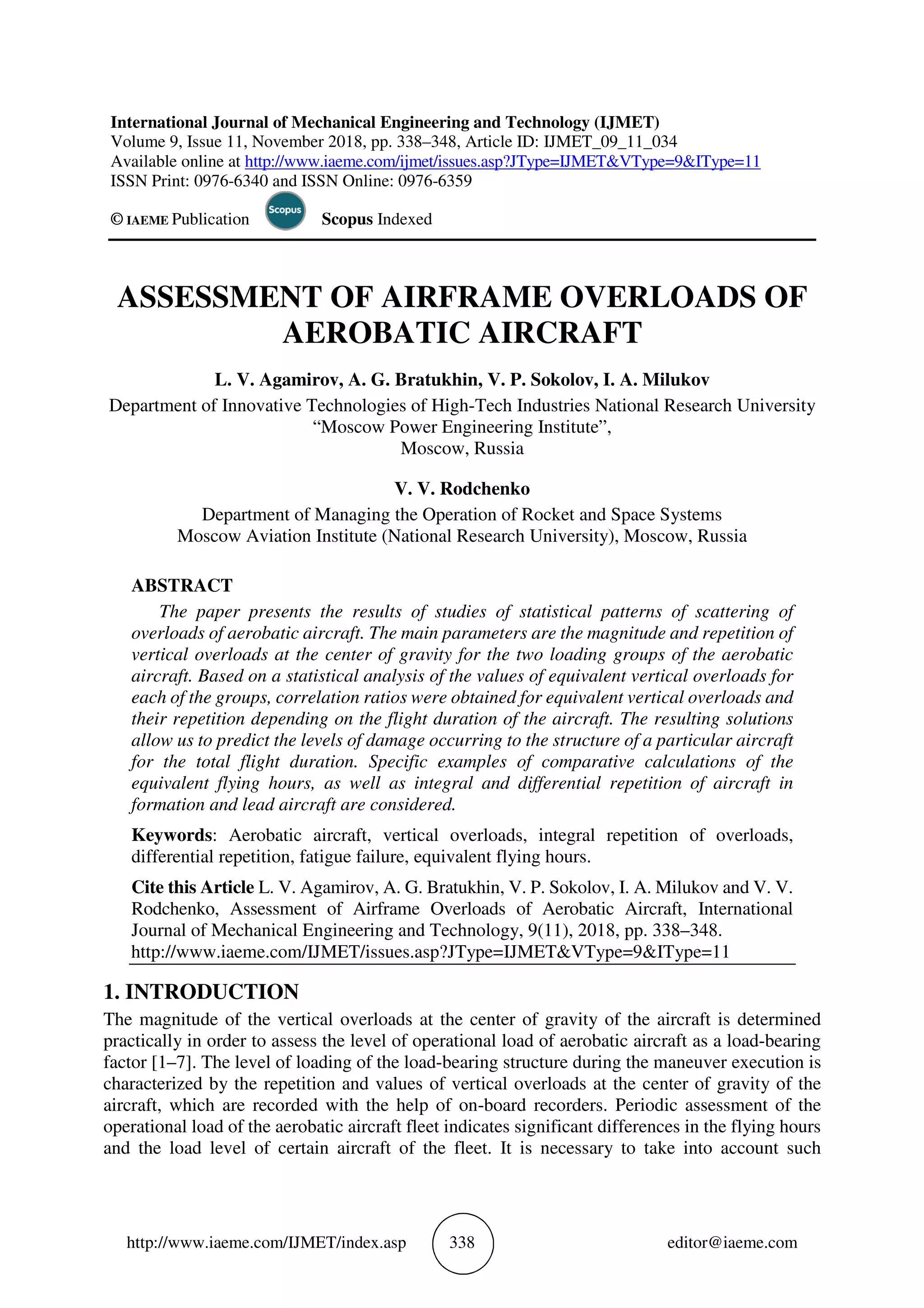ASSESSMENT OF AIRFRAME OVERLOADS OF AEROBATIC AIRCRAFT | PDF