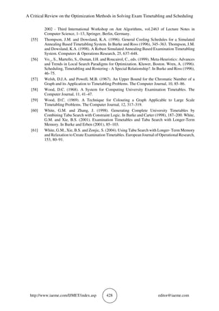 A CRITICAL REVIEW ON THE OPTIMIZATION METHODS IN SOLVING EXAM TIMETABLING AND SCHEDULING | PDF ...