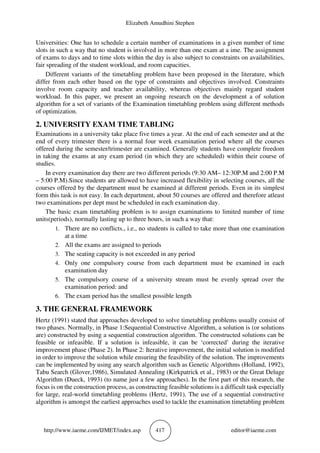 A CRITICAL REVIEW ON THE OPTIMIZATION METHODS IN SOLVING EXAM TIMETABLING AND SCHEDULING | PDF ...