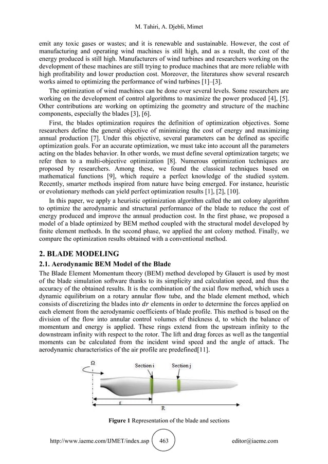 OPTIMIZATION OF AERODYNAMIC AND STRUCTURAL PERFORMANCES OF A WIND TURBINE BLADE BY THE ANT ...