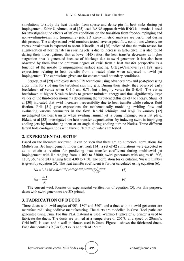 HEAT TRANSFER DURING MULTI SWIRL JET IMPINGEMENT: EXPERIMENTATION | PDF