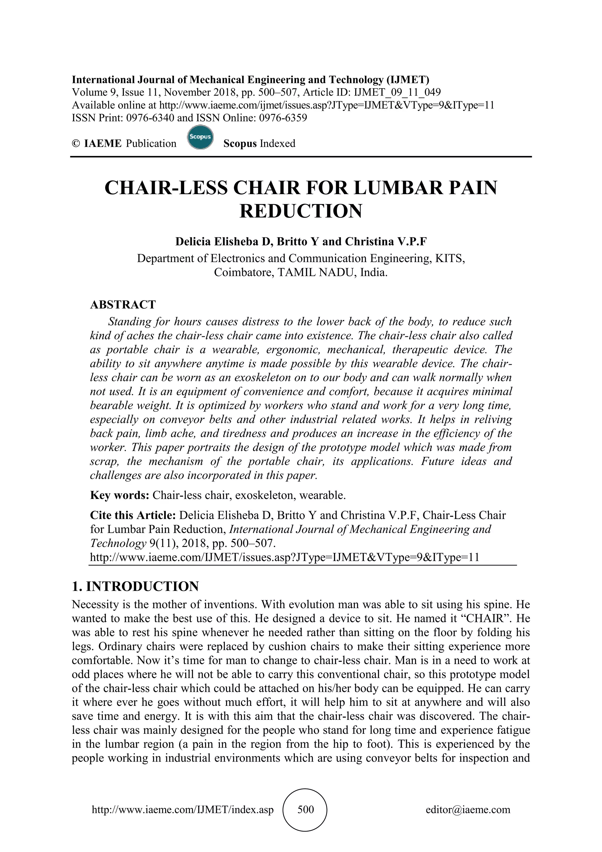 CHAIR-LESS CHAIR FOR LUMBAR PAIN REDUCTION | PDF