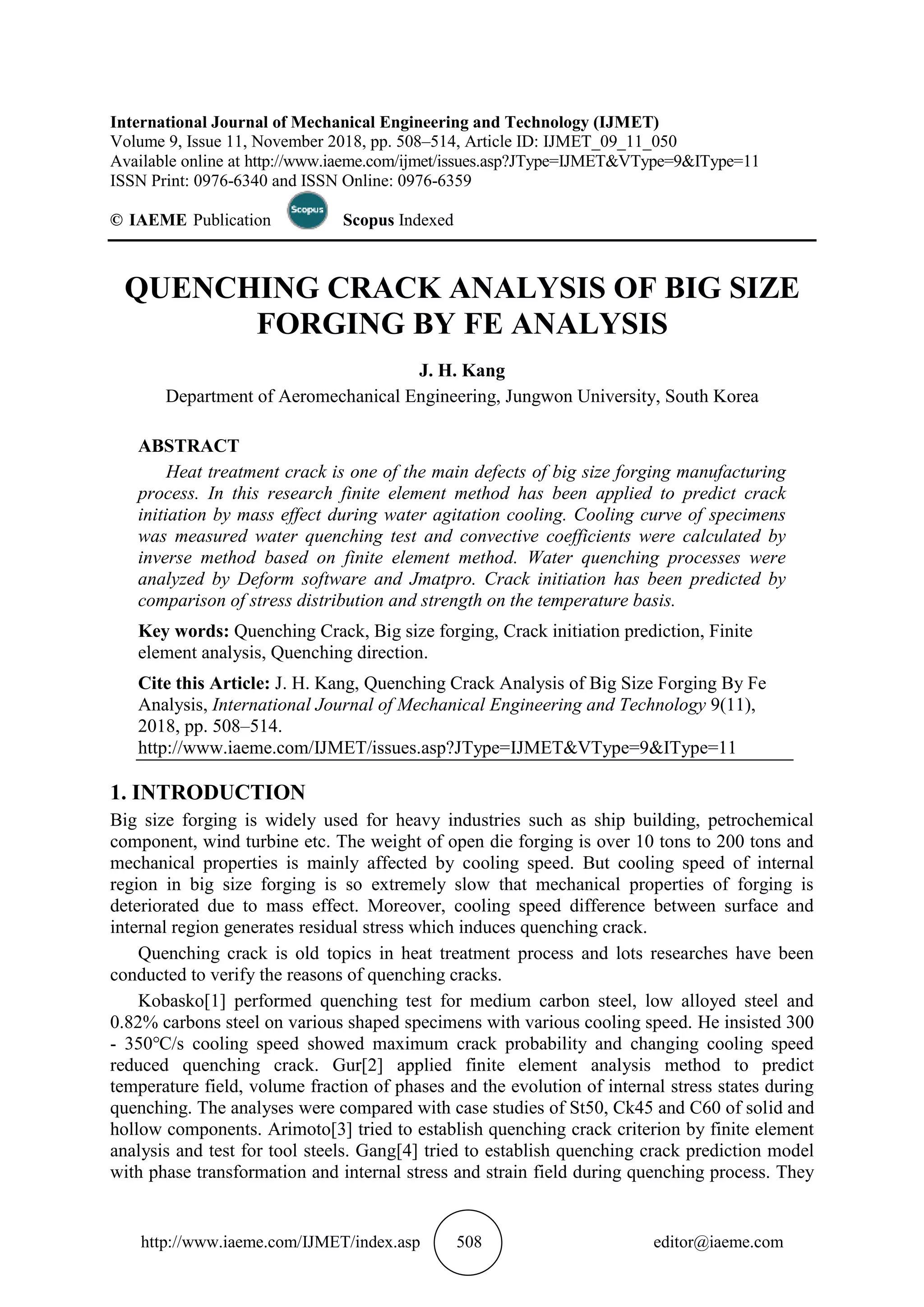 QUENCHING CRACK ANALYSIS OF BIG SIZE FORGING BY FE ANALYSIS | PDF