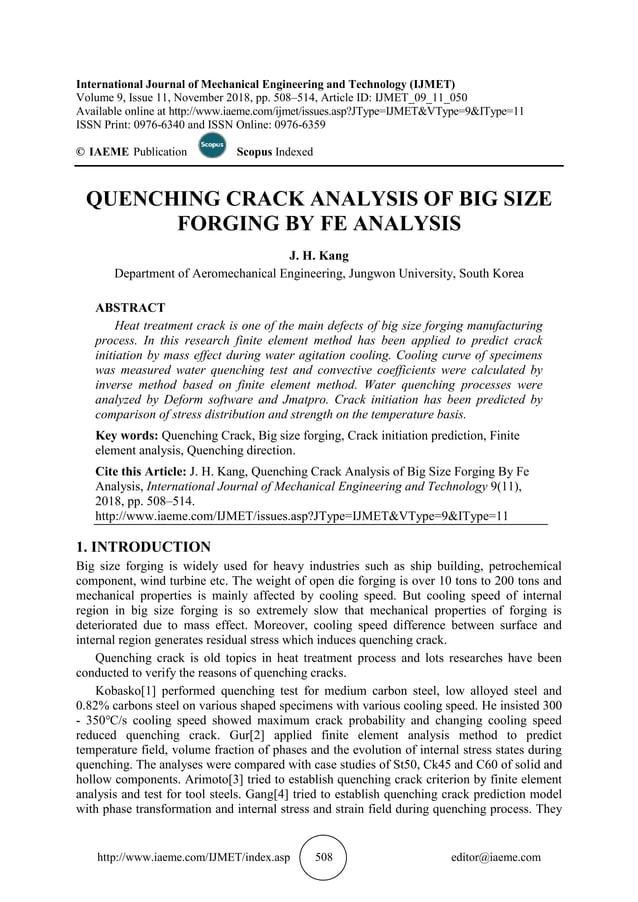 QUENCHING CRACK ANALYSIS OF BIG SIZE FORGING BY FE ANALYSIS | PDF