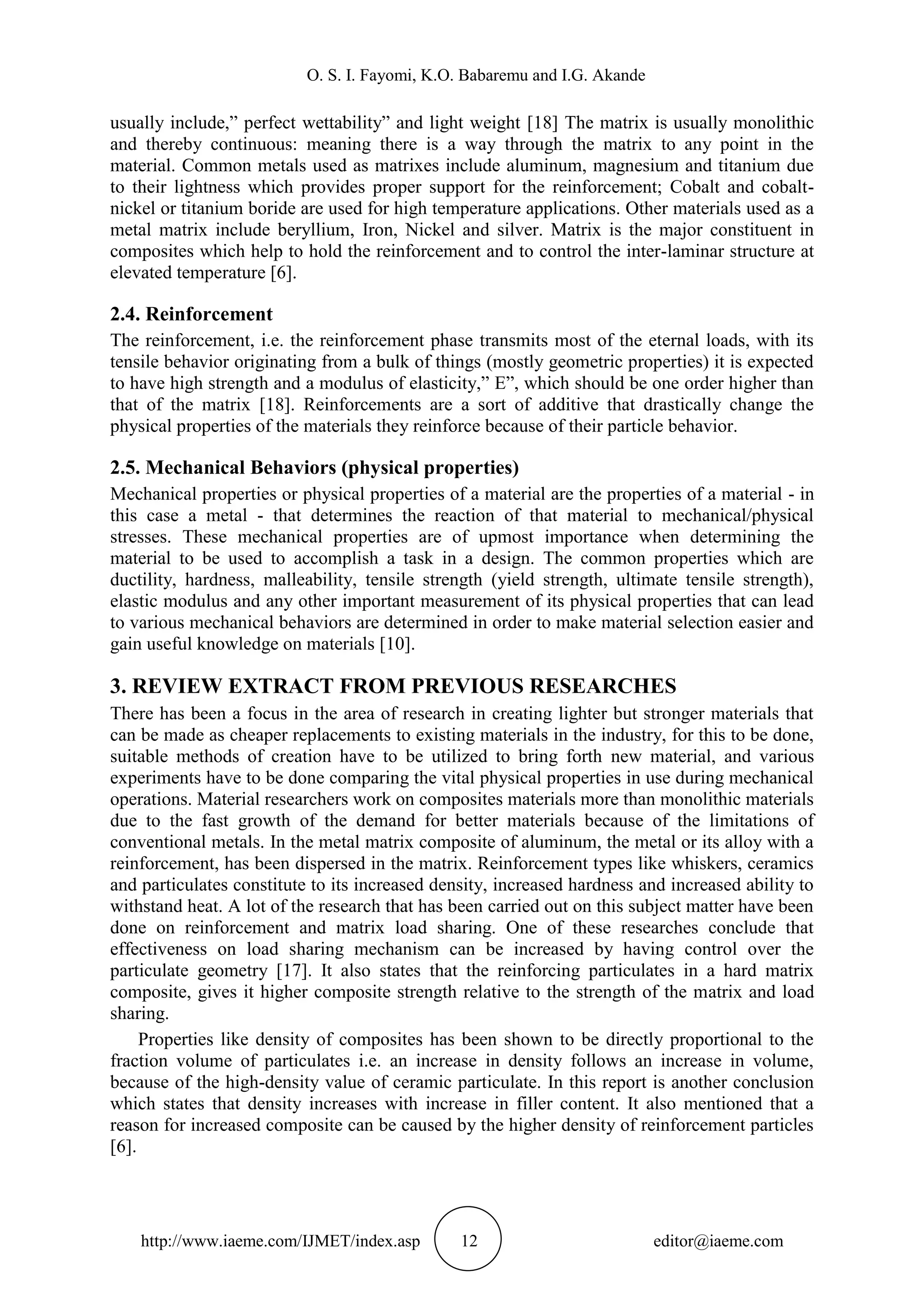 MECHANICAL BEHAVIOUR OF COMPOSITE MATERIALS IN METAL | PDF