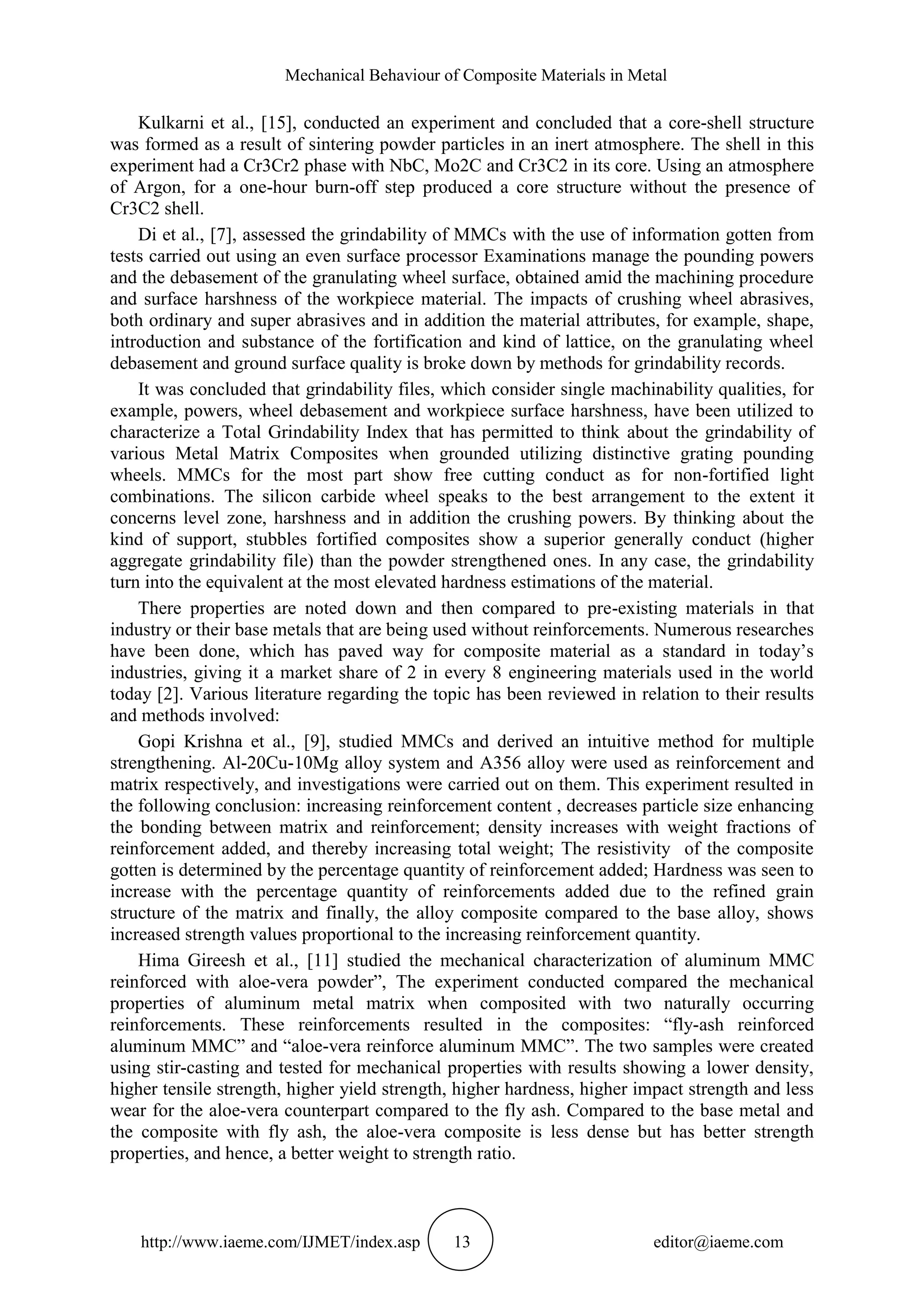 MECHANICAL BEHAVIOUR OF COMPOSITE MATERIALS IN METAL | PDF