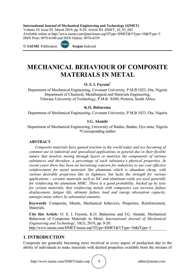 MECHANICAL BEHAVIOUR OF COMPOSITE MATERIALS IN METAL | PDF