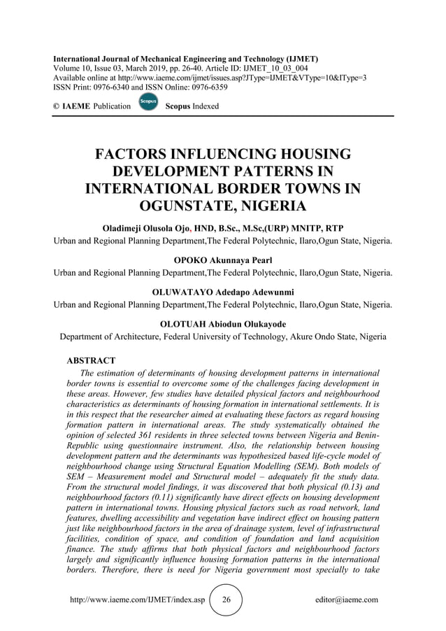 FACTORS INFLUENCING HOUSING DEVELOPMENT PATTERNS IN INTERNATIONAL ...