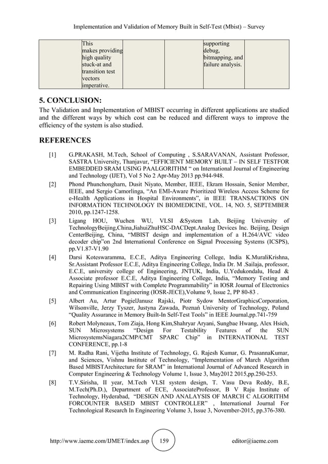 IMPLEMENTATION AND VALIDATION OF MEMORY BUILT IN SELF TEST (MBIST ...