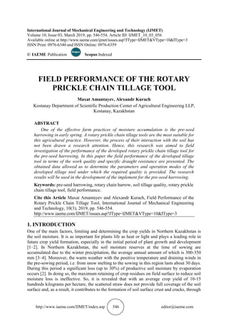 FIELD PERFORMANCE OF THE ROTARY PRICKLE CHAIN TILLAGE TOOL | PDF ...