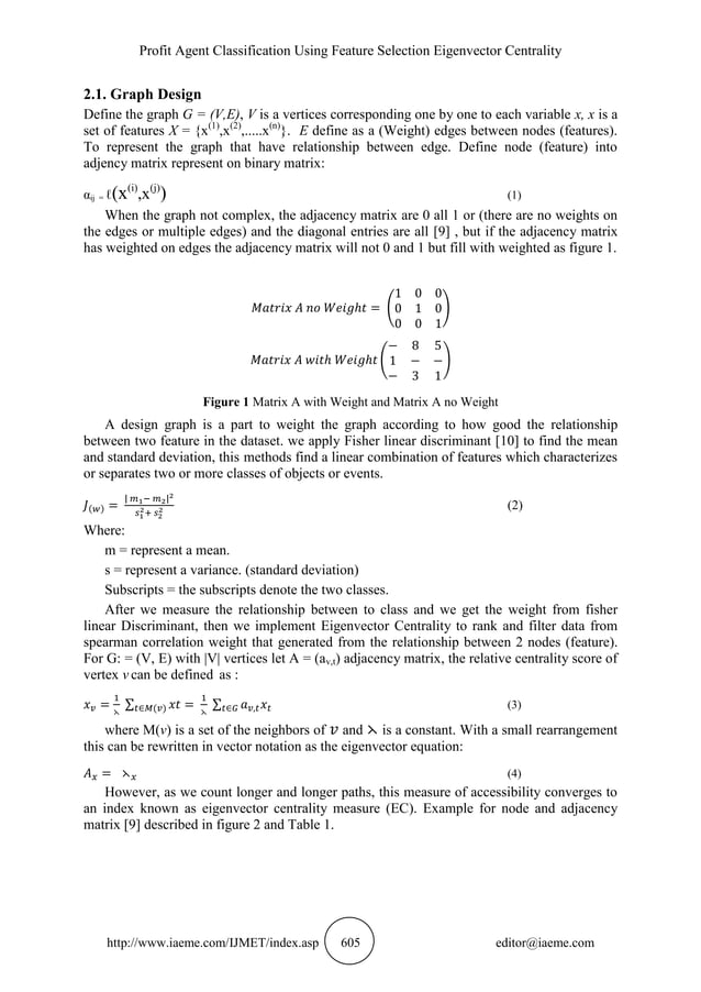 PROFIT AGENT CLASSIFICATION USING FEATURE SELECTION EIGENVECTOR CENTRALITY | PDF