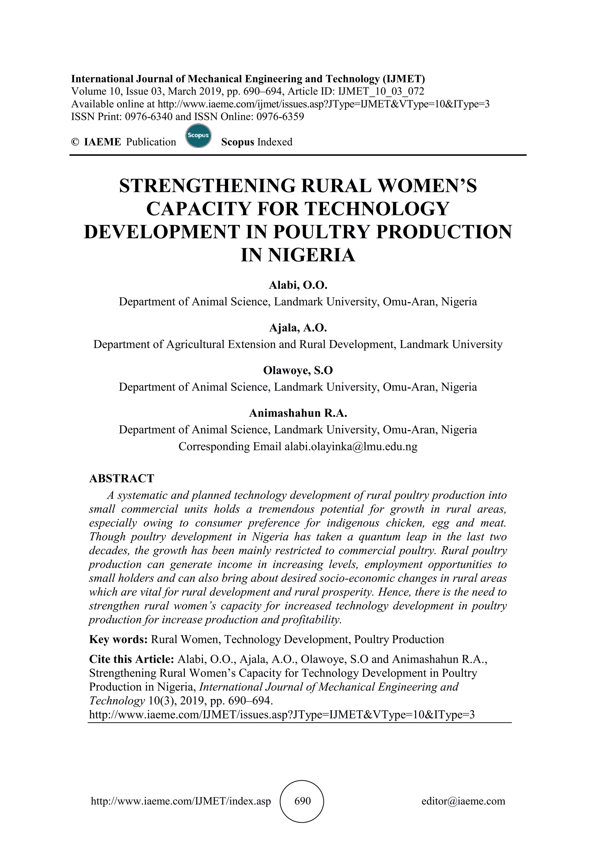 STRENGTHENING RURAL WOMEN’S CAPACITY FOR TECHNOLOGY DEVELOPMENT IN ...