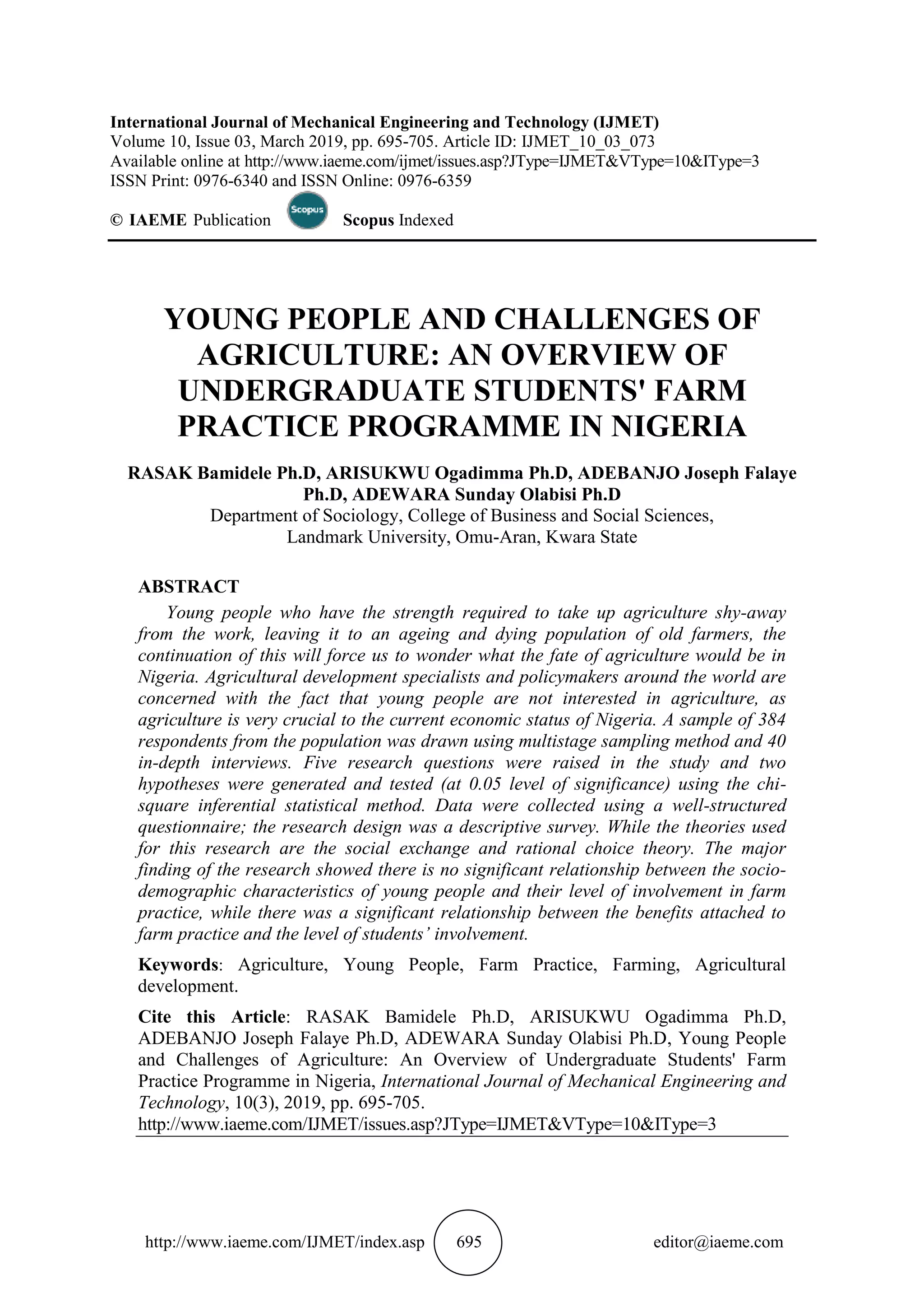 YOUNG PEOPLE AND CHALLENGES OF AGRICULTURE: AN OVERVIEW OF ...