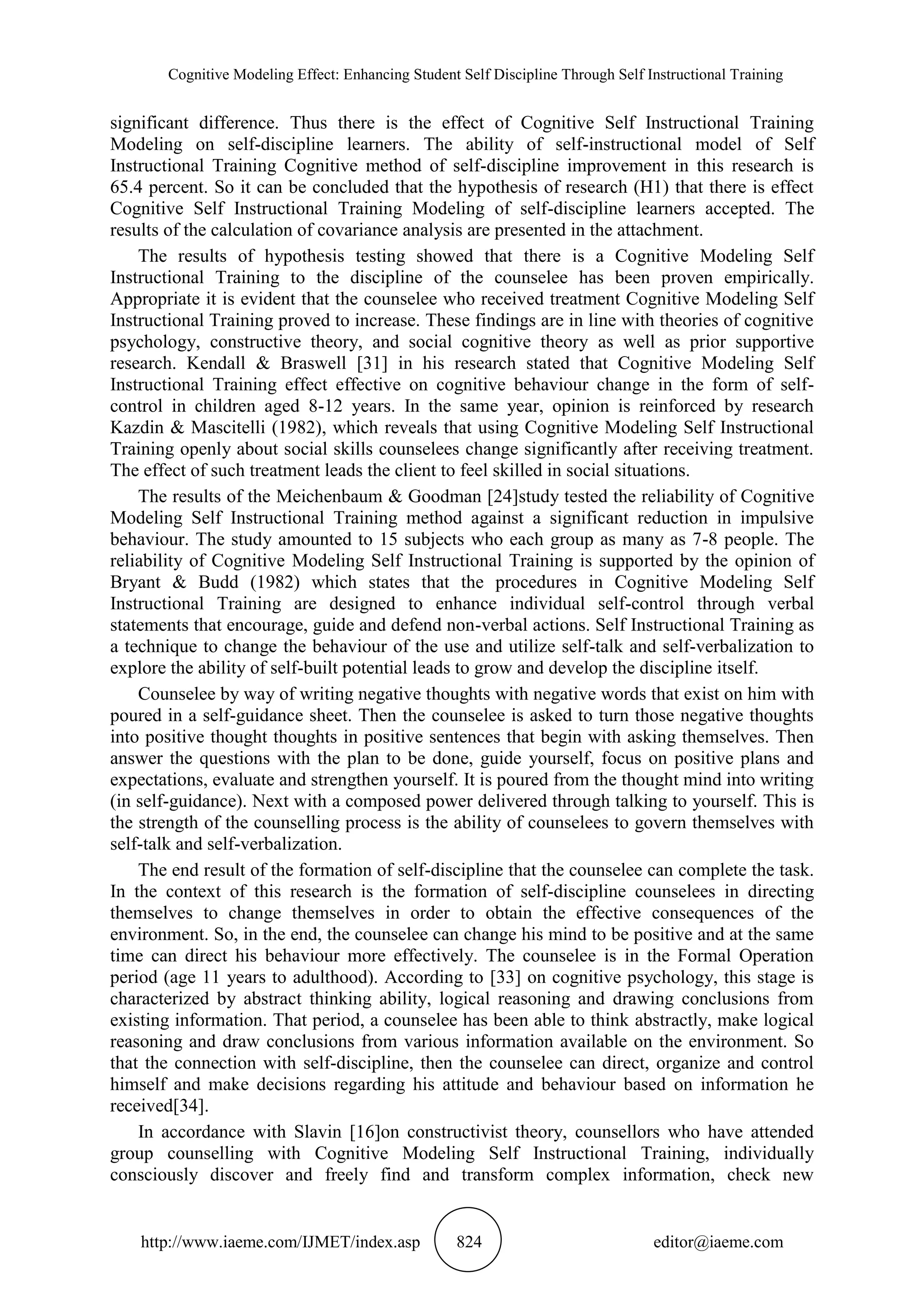 COGNITIVE MODELING EFFECT: ENHANCING STUDENT SELF DISCIPLINE THROUGH ...