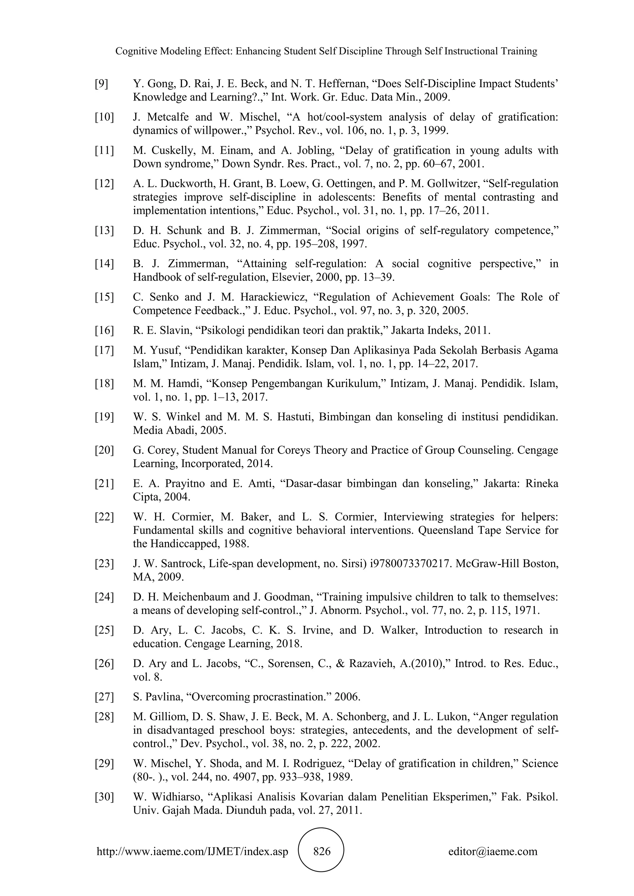 COGNITIVE MODELING EFFECT: ENHANCING STUDENT SELF DISCIPLINE THROUGH ...