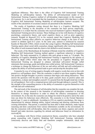 COGNITIVE MODELING EFFECT: ENHANCING STUDENT SELF DISCIPLINE THROUGH SELF INSTRUCTIONAL TRAINING ...