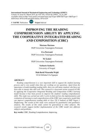 IMPROVING THE READING COMPREHENSION ABILITY BY APPLYING THE COOPERATIVE INTEGRATED READING AND ...