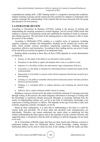 IMPROVING THE READING COMPREHENSION ABILITY BY APPLYING THE COOPERATIVE INTEGRATED READING AND ...