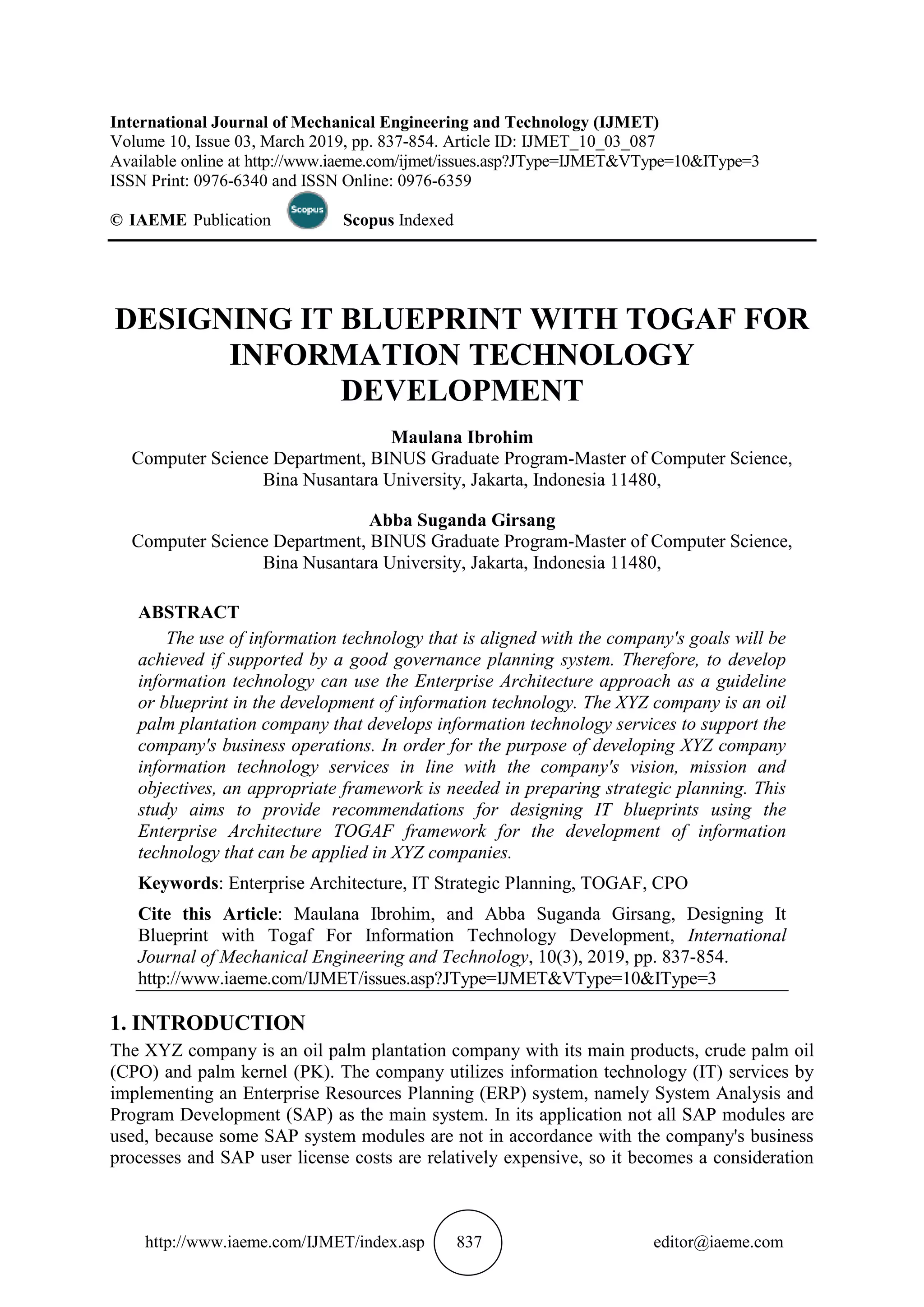 DESIGNING IT BLUEPRINT WITH TOGAF FOR INFORMATION TECHNOLOGY ...