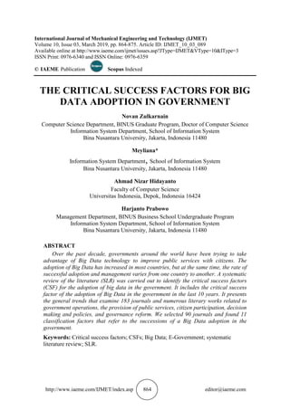 THE CRITICAL SUCCESS FACTORS FOR BIG DATA ADOPTION IN GOVERNMENT | PDF