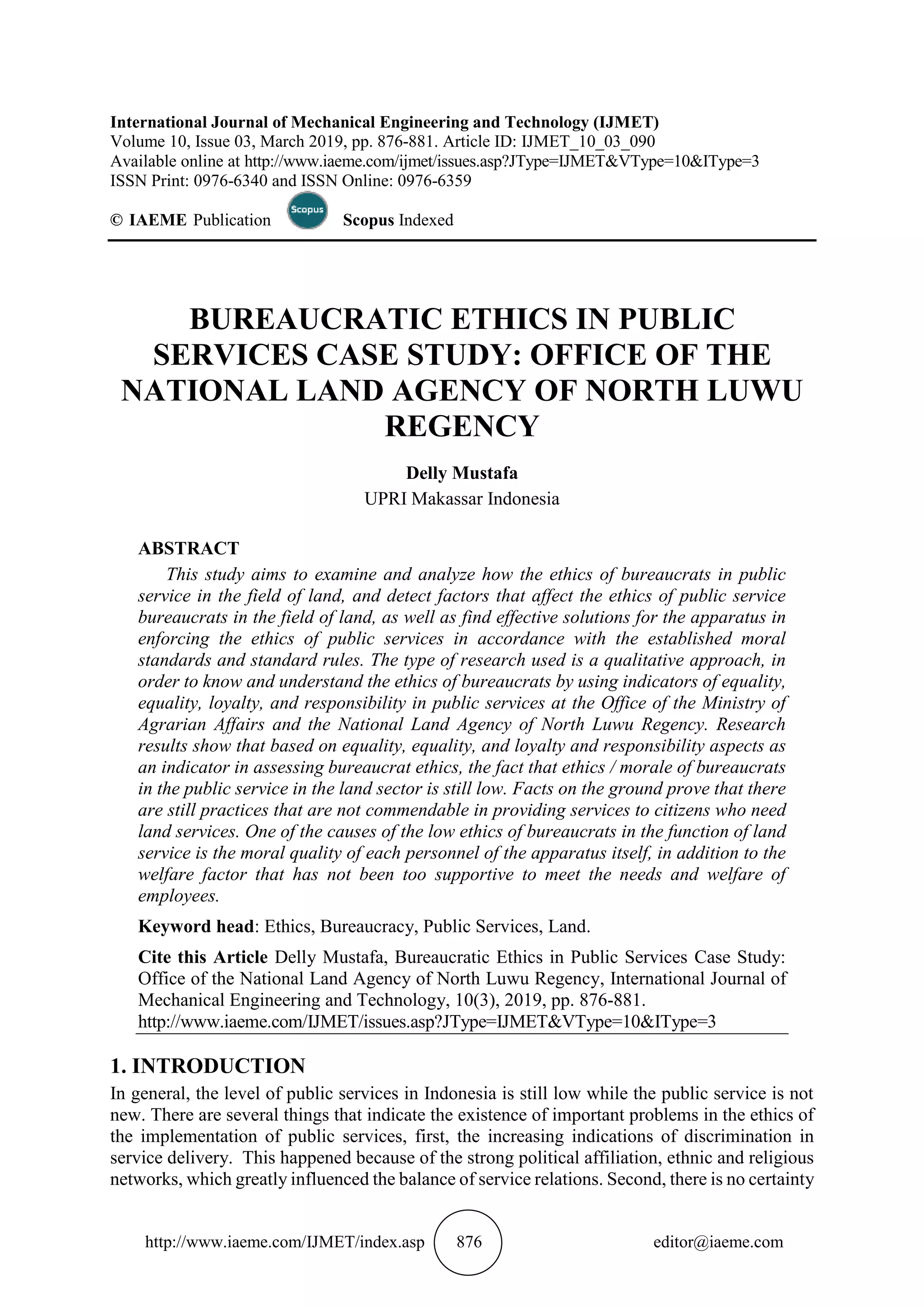 BUREAUCRATIC ETHICS IN PUBLIC SERVICES CASE STUDY: OFFICE OF THE ...