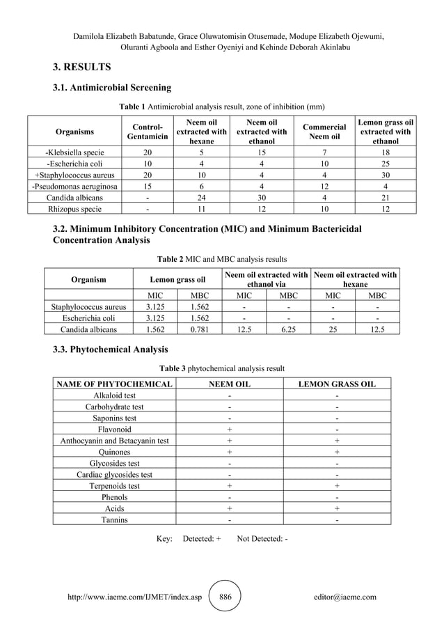 ANTIMICROBIAL ACTIVITY AND PHYTOCHEMICAL SCREENING OF NEEM LEAVES AND LEMON GRASS ESSENTIAL OIL ...