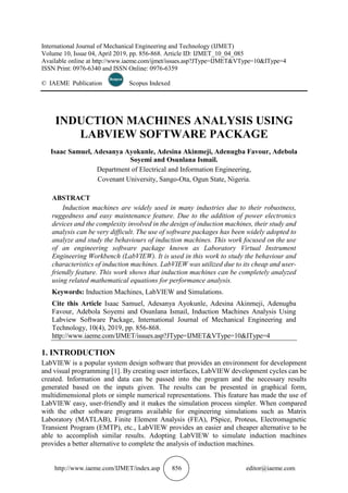INDUCTION MACHINES ANALYSIS USING LABVIEW SOFTWARE PACKAGE _Ijmet 10 04_085 | PDF