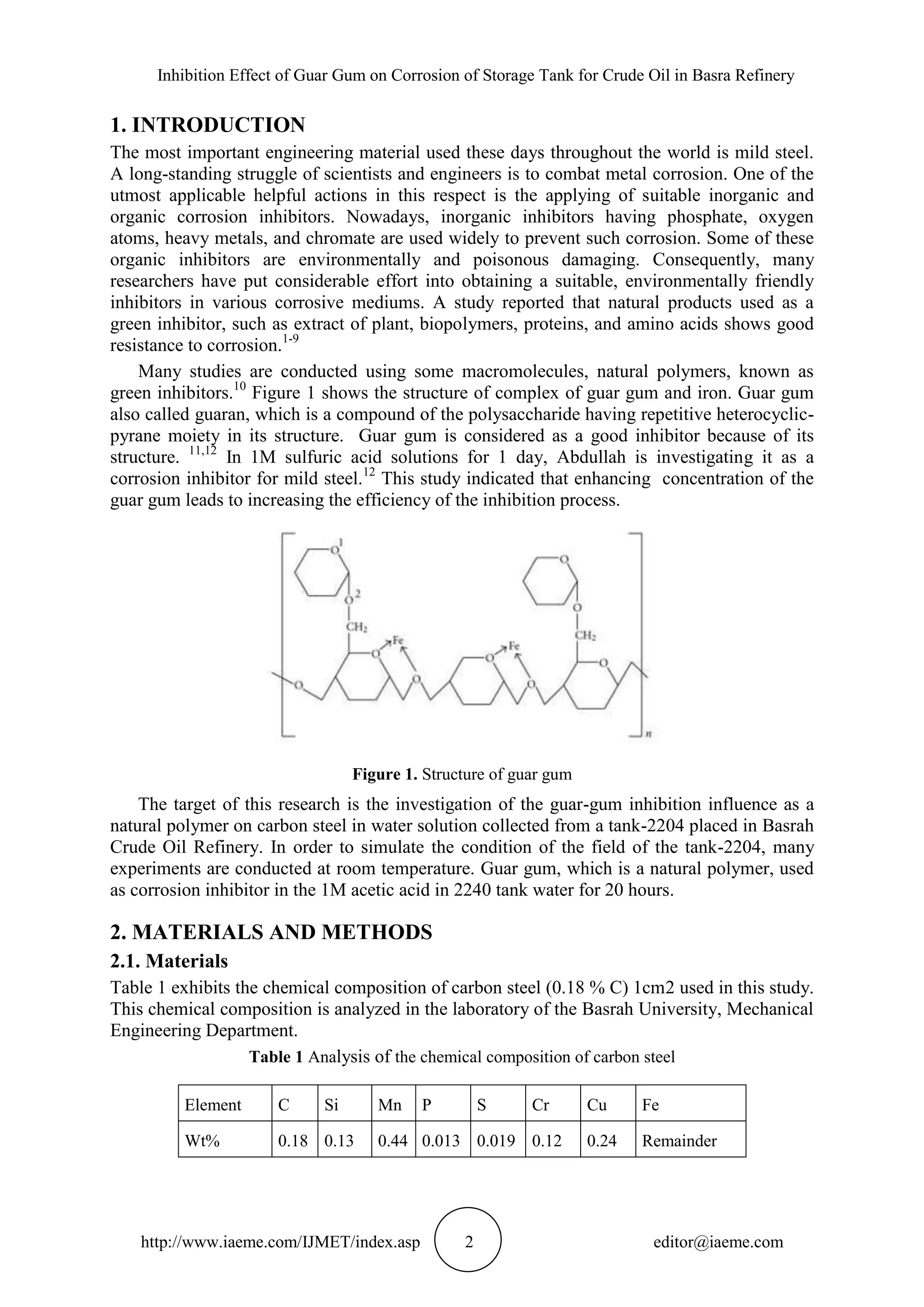 INHIBITION EFFECT OF GUAR GUM ON CORROSION OF STORAGE TANK FOR CRUDE ...