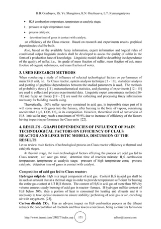 RESEARCH OF IMPACT OF TECHNOLOGICAL FACTORS ON EFFICIENCY OF CLAUS ...