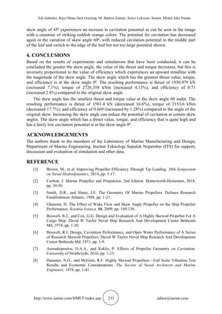 THE EFFECT OF VARIATION SKEW ANGLE B-SERIES PROPELLER ON PERFORMANCE AND CAVITATION | PDF