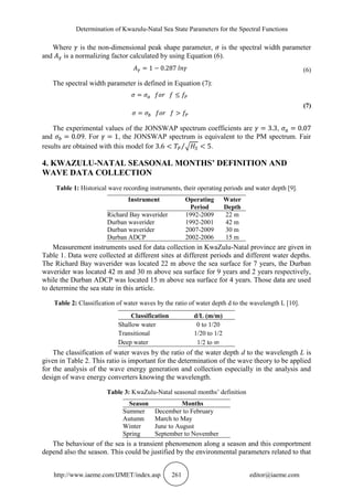 DETERMINATION OF KWAZULU-NATAL SEA STATE PARAMETERS FOR THE SPECTRAL FUNCTIONS | PDF